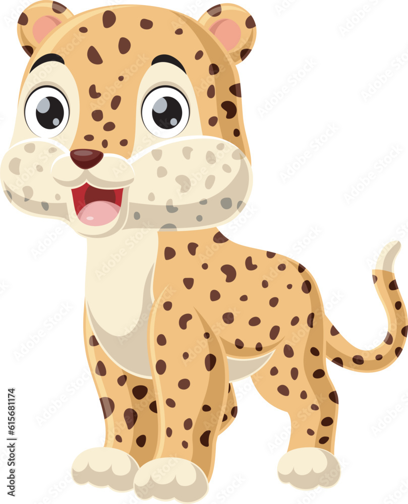Cute baby leopard cartoon on white background Stock Vector | Adobe Stock