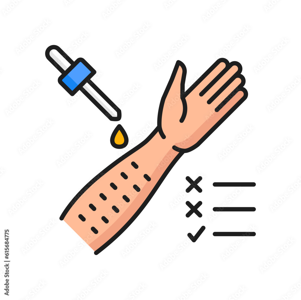 Skin allergy test color line icon. Allergic symptoms examination ...