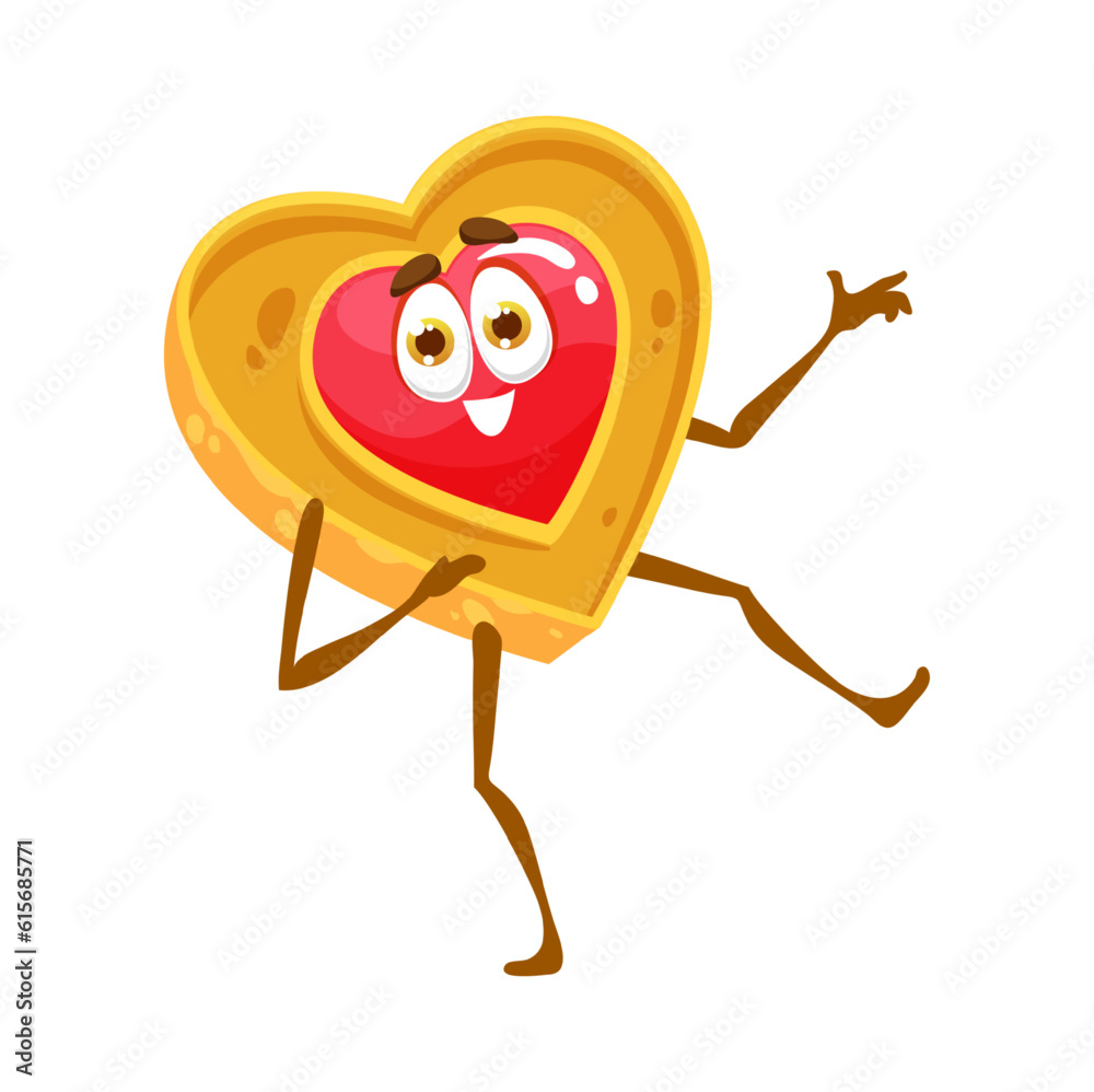Cartoon cookie funny character, biscuit heart with cute face, vector ...