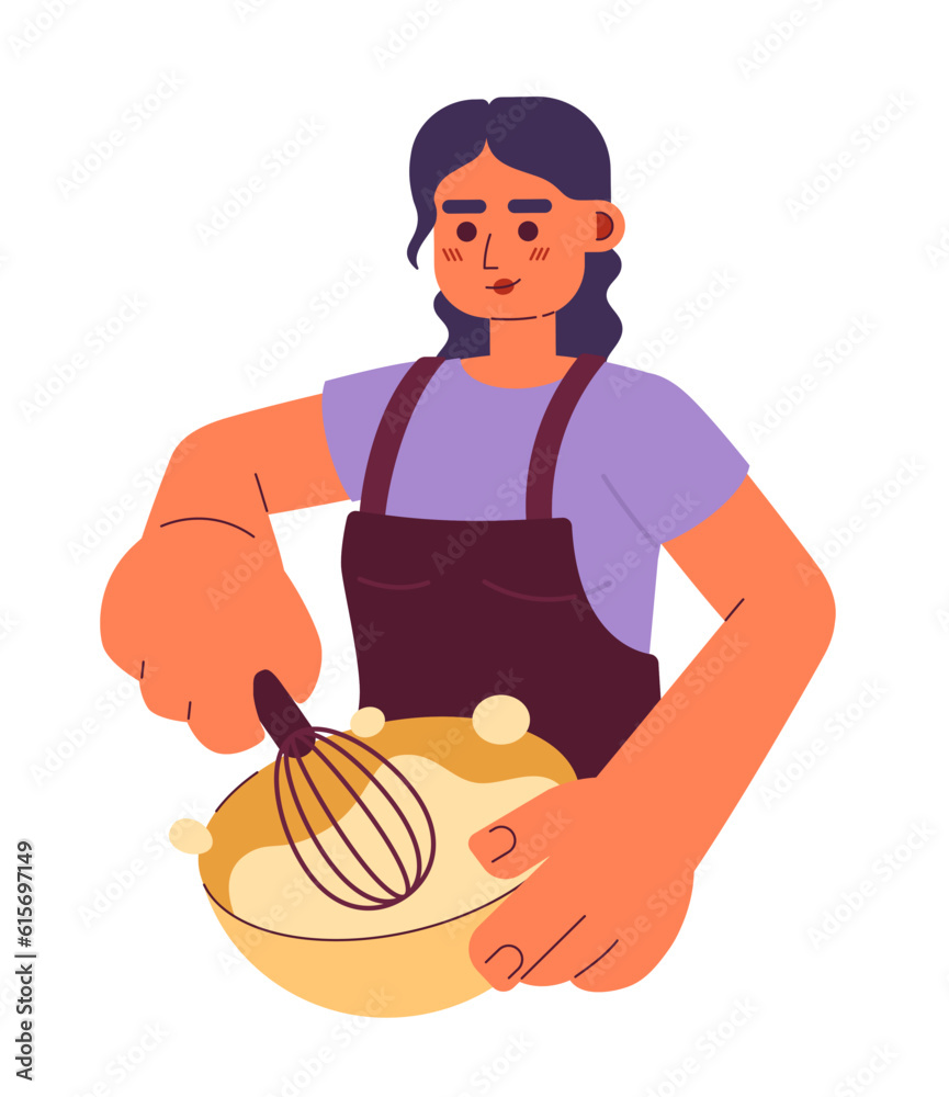 Woman whipping cream semi flat colorful vector character. Editable half ...