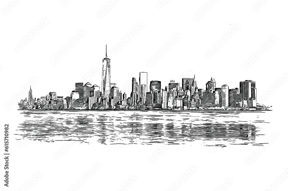 New York City Outline Ink Sketch Illustration. Stock Illustration ...
