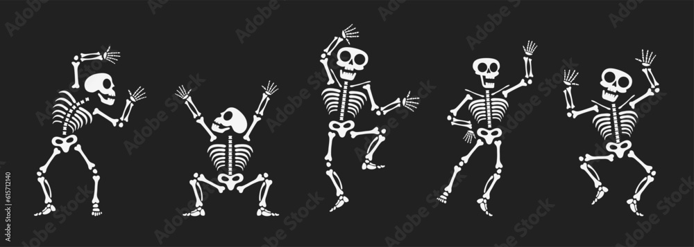 Skeletons dancing with different positions flat style design vector ...