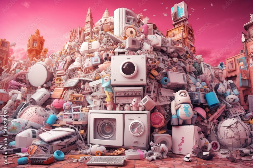 abstract stylized digital background with huge heap of useless things ...