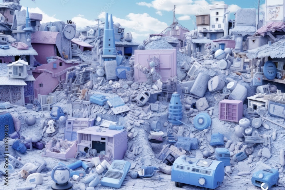 abstract stylized digital background with huge heap of useless things ...