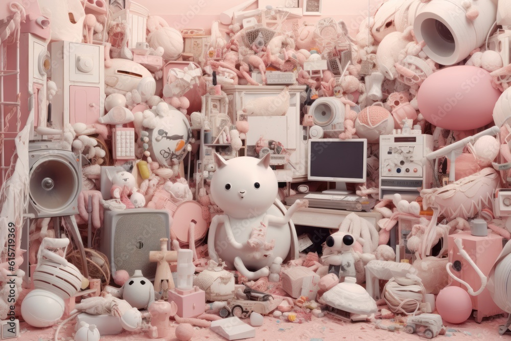 abstract stylized digital background with huge heap of useless things ...