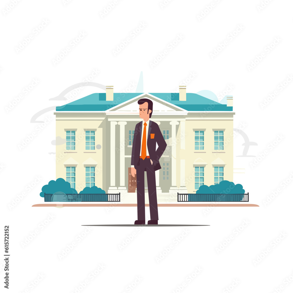 Playful cartoon President at white house sticker Illustrations in ...