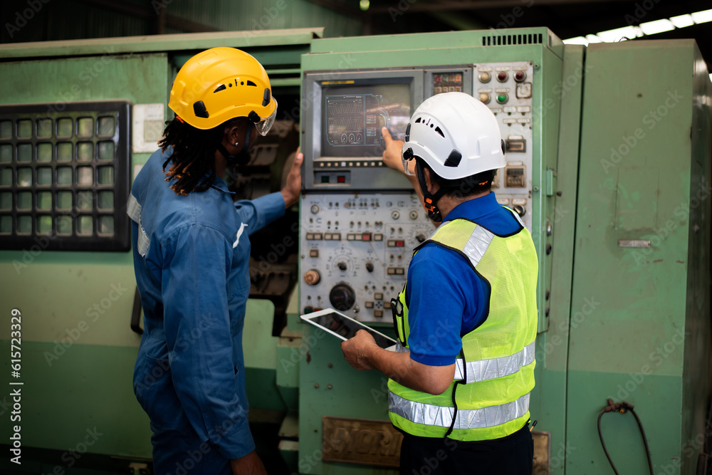 Engineer worker wearing safety uniform control operating and check ...