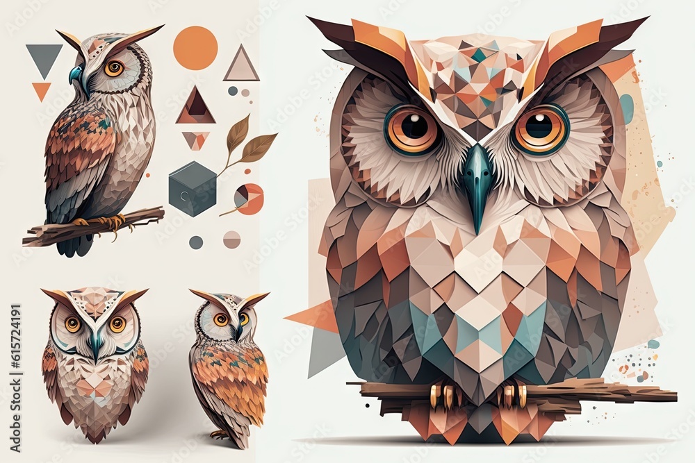 Paper folding of owl graphic with polygon shape style isolated on white ...
