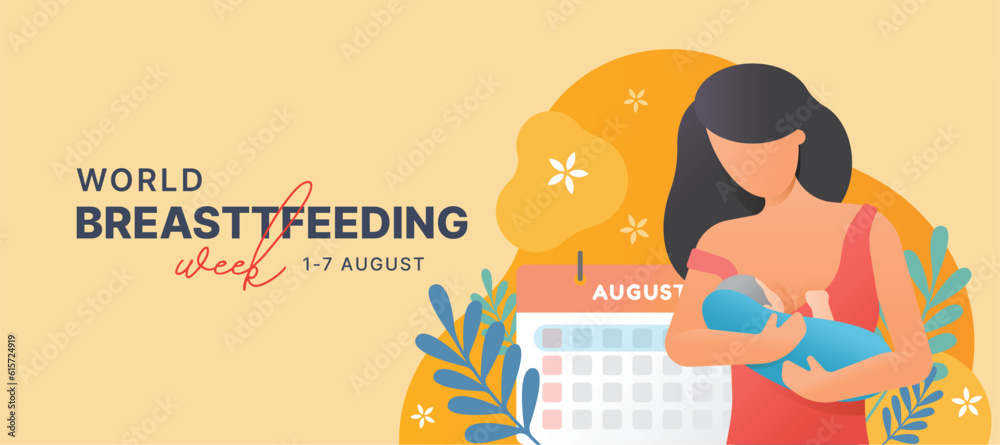 World Breastfeeding Week banner - Mom Breastfeeding baby and august ...