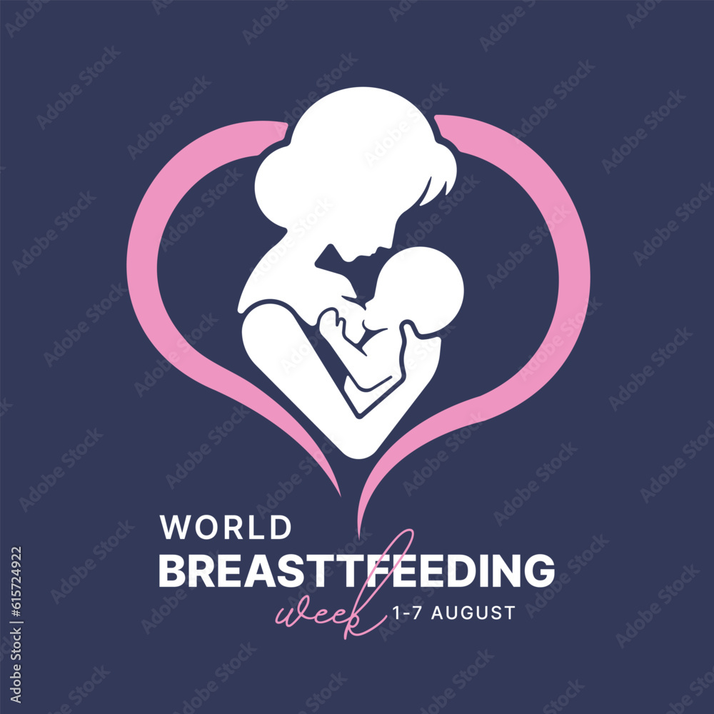World Breastfeeding Week banner - White Mom Breastfeeding baby sign in ...