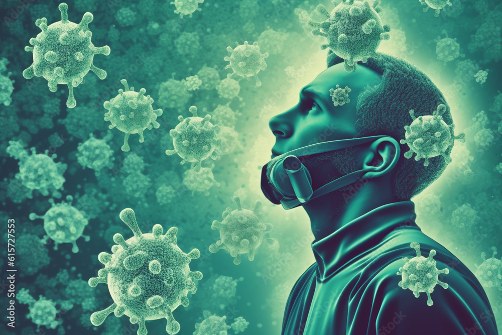 Mold allergy: Illustration of mold spores in the air or a person ...