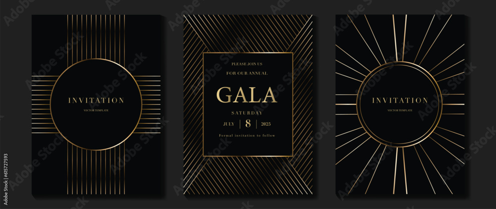 Luxury gala invitation card background vector. Golden elegant geometric ...