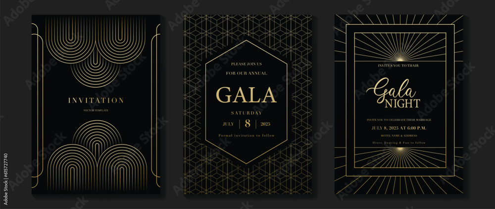 Luxury gala invitation card background vector. Golden elegant geometric ...