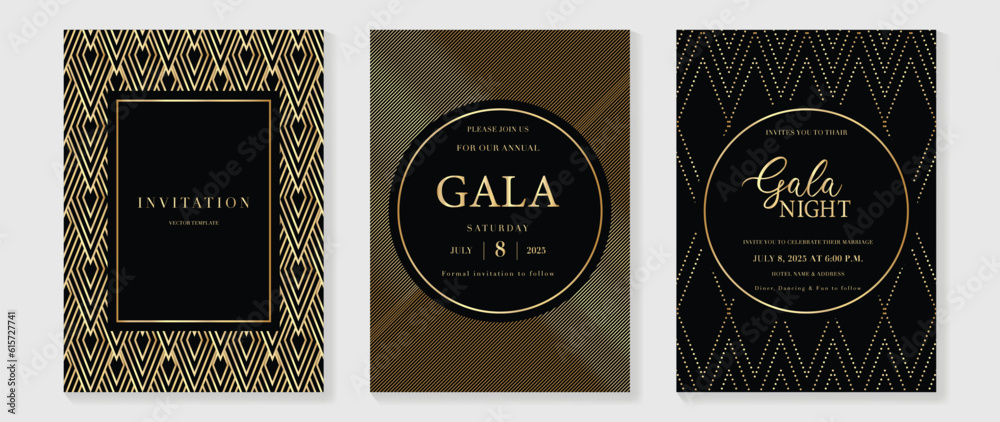 Luxury gala invitation card background vector. Golden elegant geometric ...