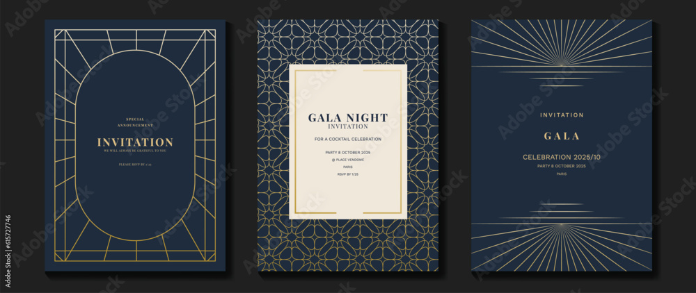 Luxury gala invitation card background vector. Golden elegant geometric ...