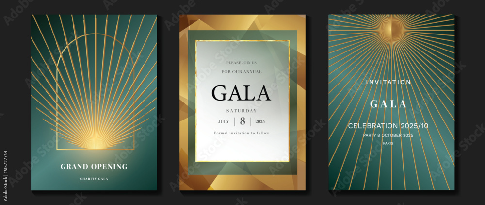 Luxury gala invitation card background vector. Golden elegant geometric ...