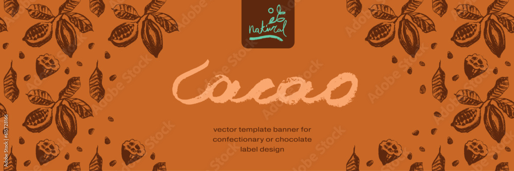 Chocolate banner template with cocoa beans pattern seamless with cacao ...