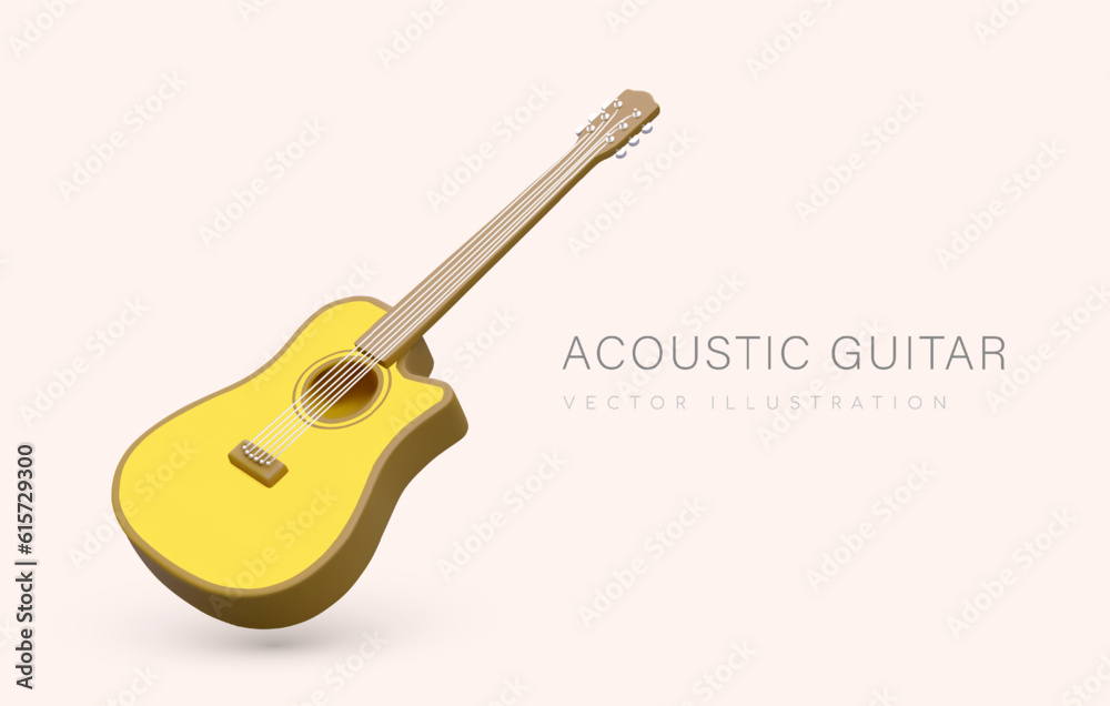 3D modern acoustic guitar with sound hole. Concept for music festival ...