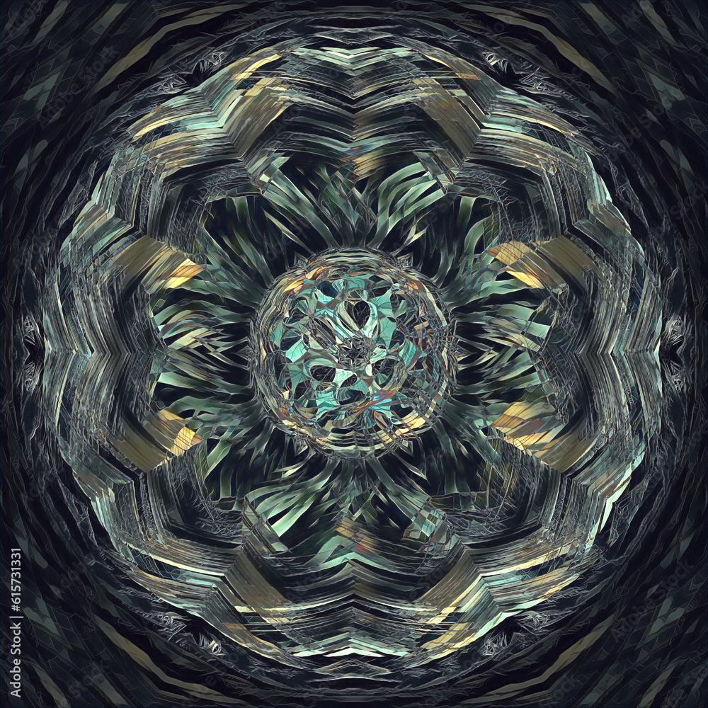 deep frozen blue and grey ice sculpture hexagonal kaleidoscopic pattern ...