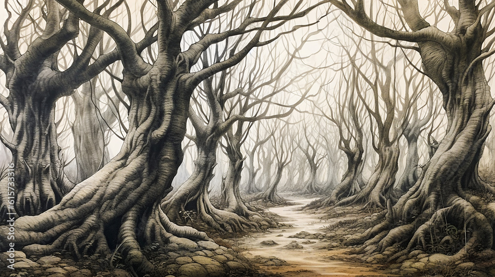 Fantasy Trees Illustration. Generative AI. A digital illustration of a ...