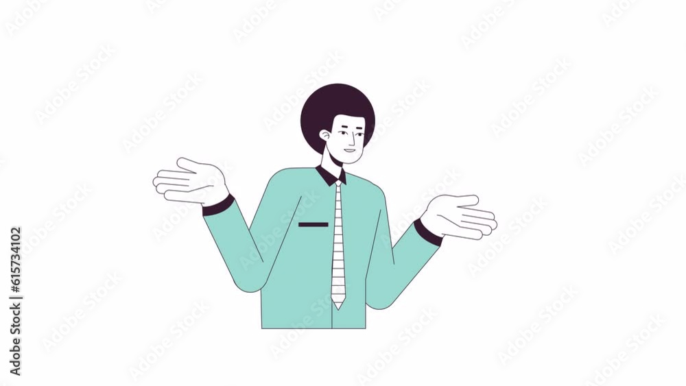 Confused smiling clerk man animation. Animated cartoon doubt gesture ...