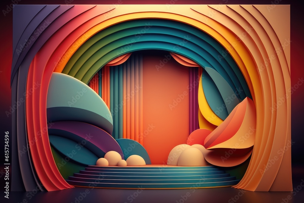 Colourful podium with lighting. Stand wall scene colourful podium ...