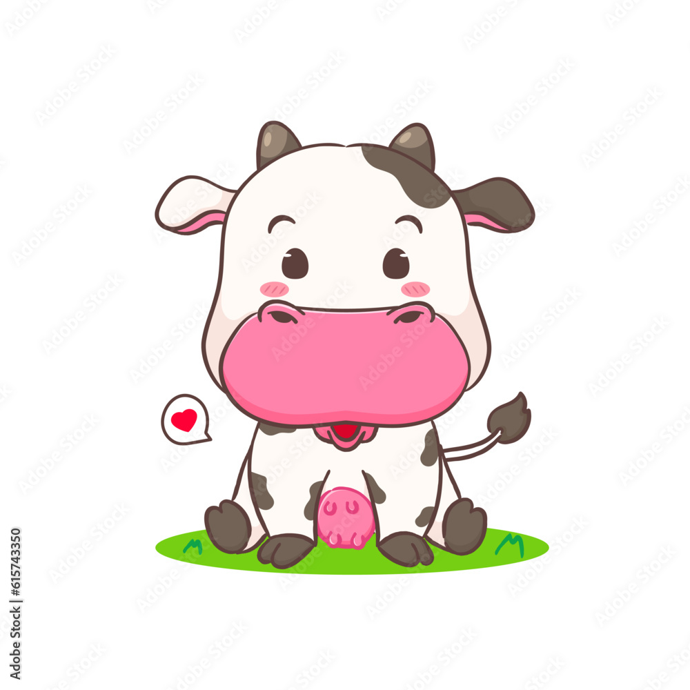 Cute cow sitting cartoon character. Adorable animal concept design ...