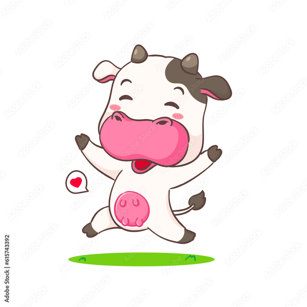 Cute happy cow jumping cartoon character. Adorable animal concept ...