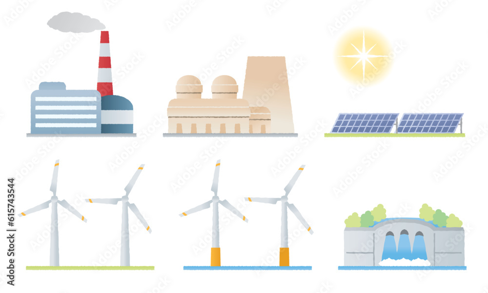 発電所のイラストセット Stock Vector | Adobe Stock