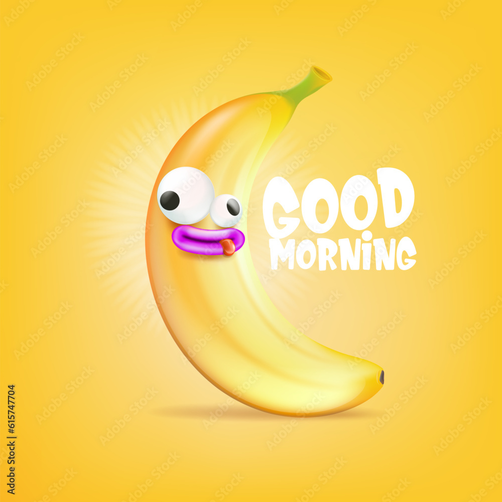 Good morning vector funny banner with silly yellow banana character ...
