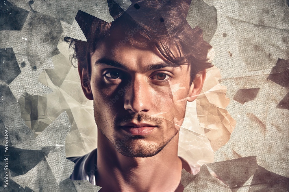Conceptual portrait , human face is decomposed into colorful pixels. Ai ...