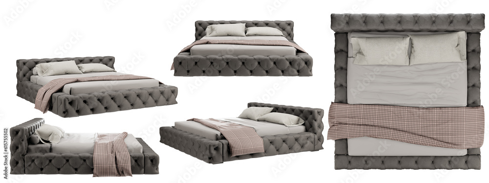 Bed, Bedroom, isometric bed, bed with pillows mockup, top view, font ...