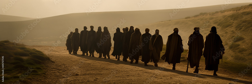 apostles are going to preach in the Judean desert. Men walk across a ...