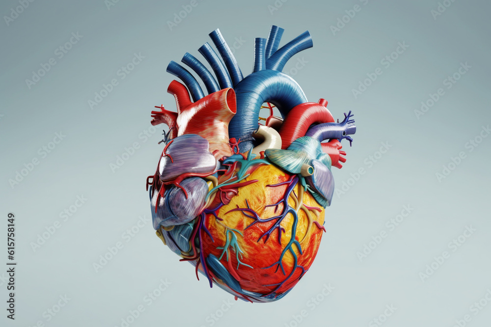 A scientific illustration of a dissected human heart, displaying its ...