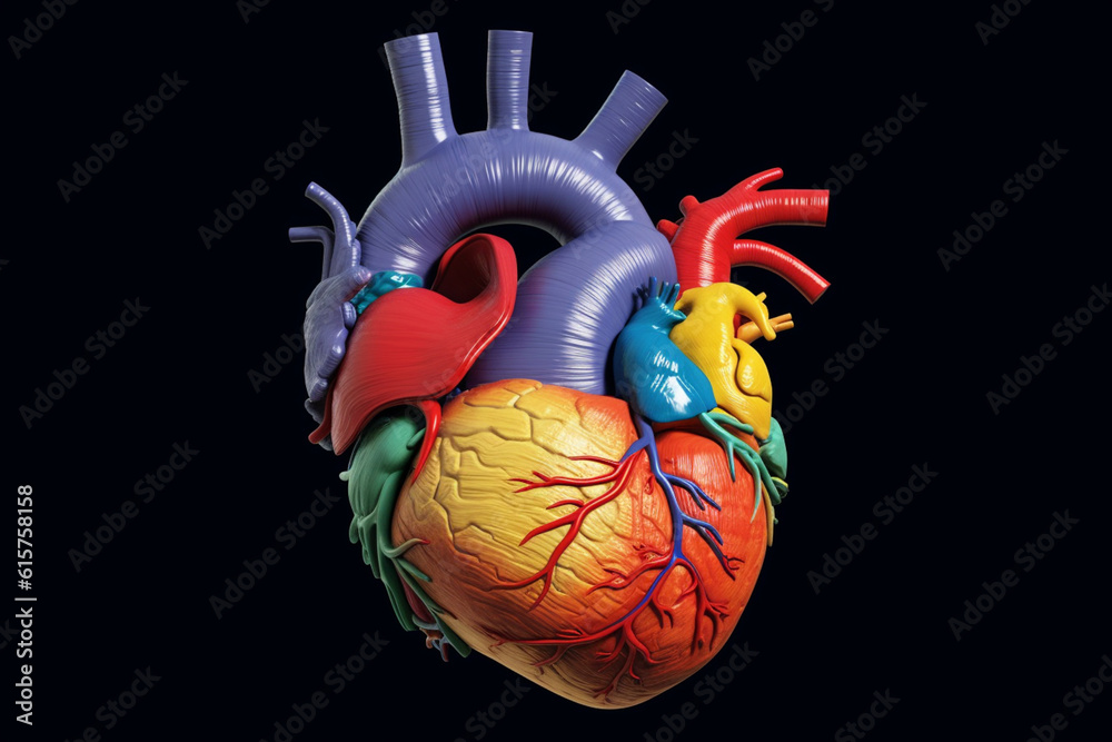 An educational diagram of a human heart, labeled with its various parts ...