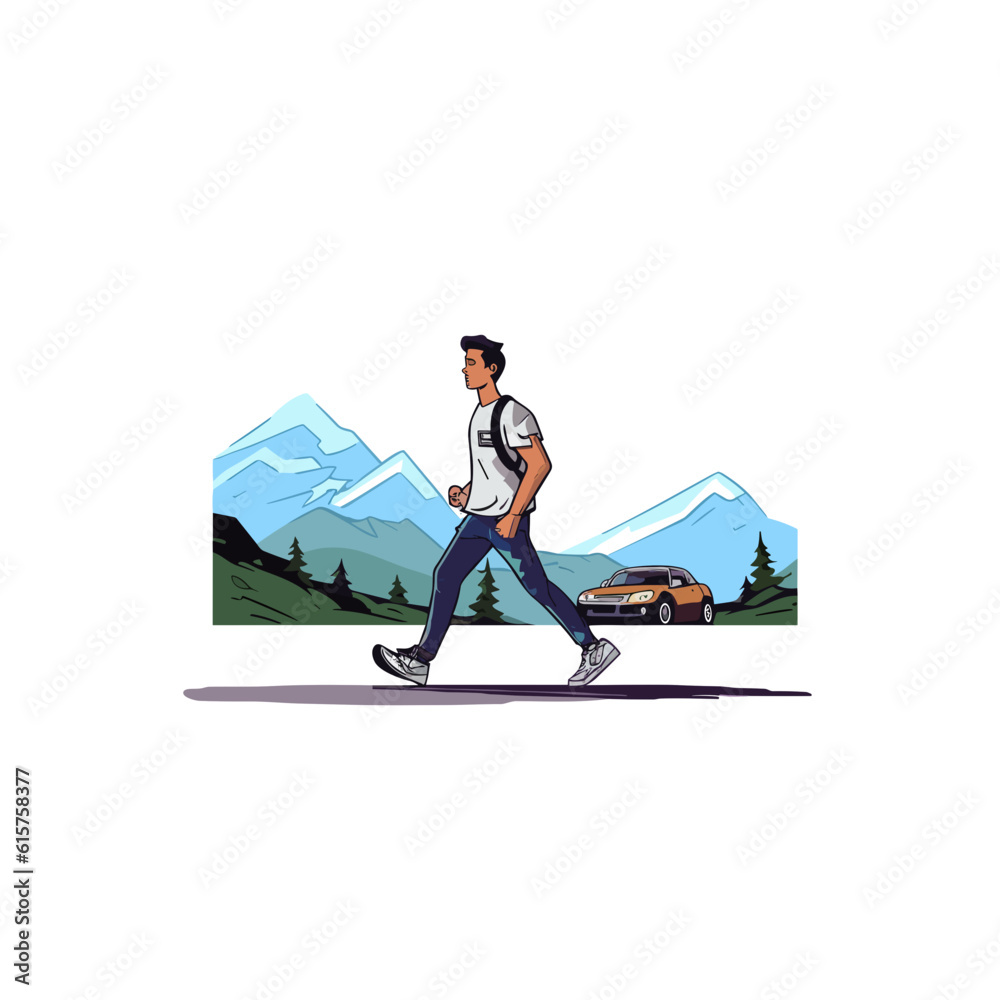 Playful cartoon Race walker at road sticker Illustrations in minimalist ...