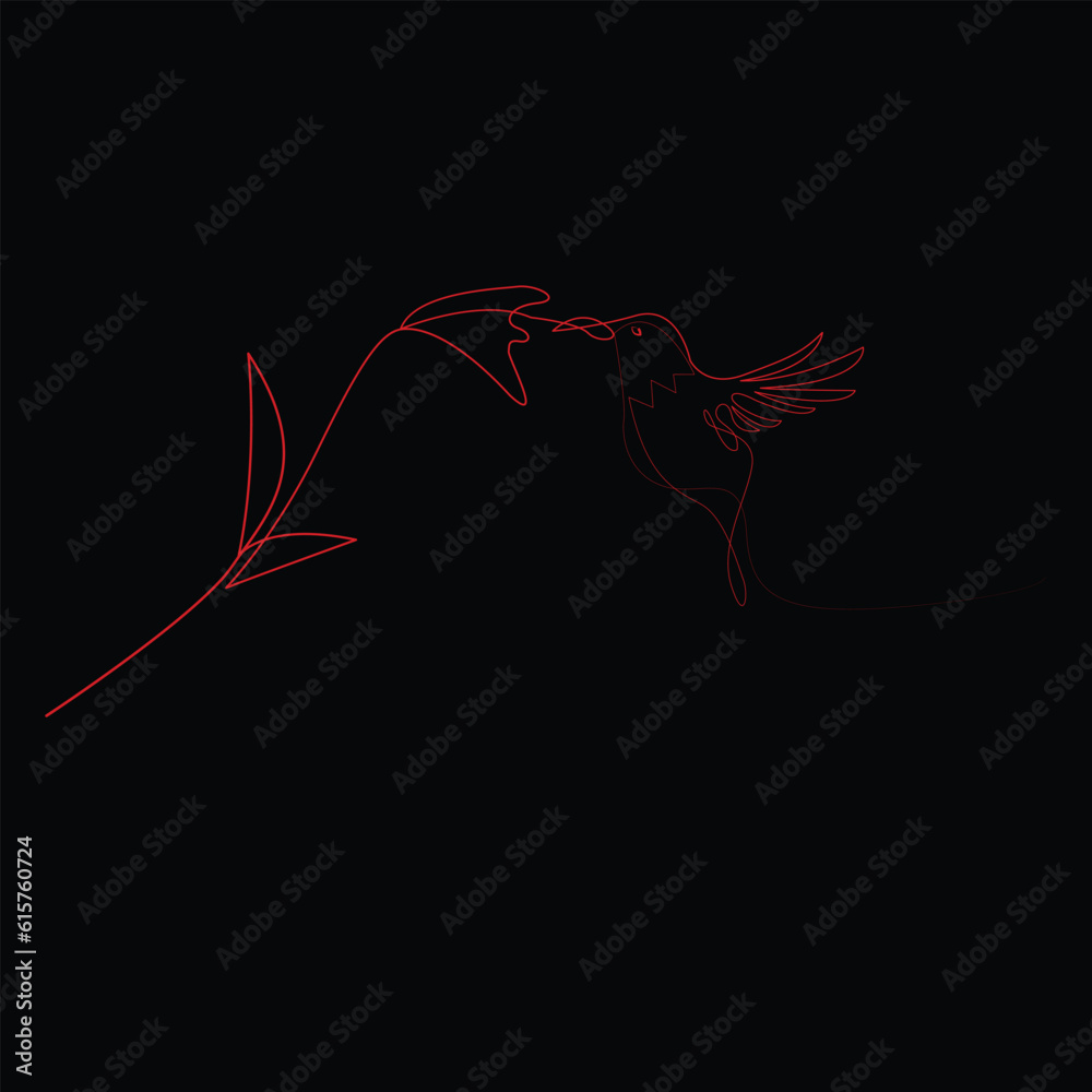 Continuous One Line Drawing Of Hummingbird Minimalism Drawing Flying