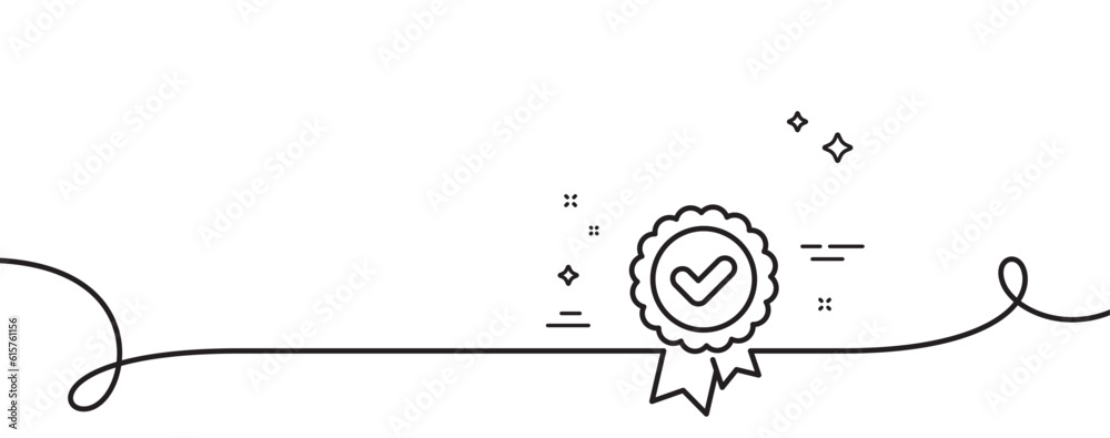 Approved award line icon. Continuous one line with curl. Accepted certificate sign. Confirmed ...