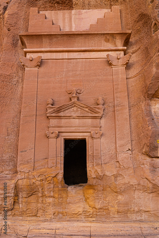 Hegra Archaeological site in AlUla, Saudi Arabia. Tombs carved in the ...