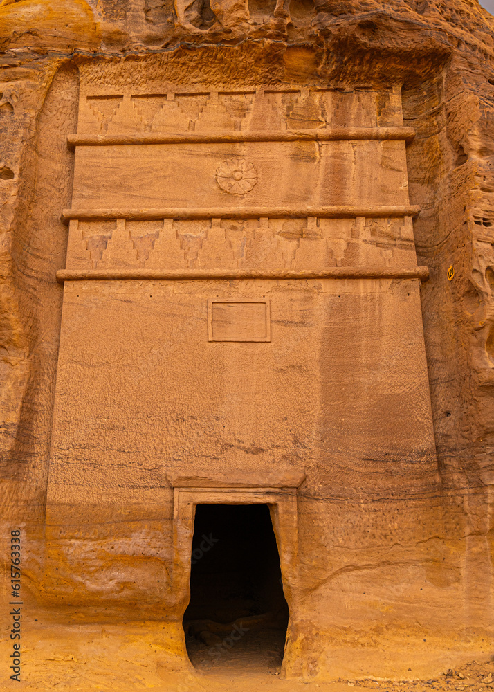 Hegra Archaeological site in AlUla, Saudi Arabia. Tombs carved in the ...