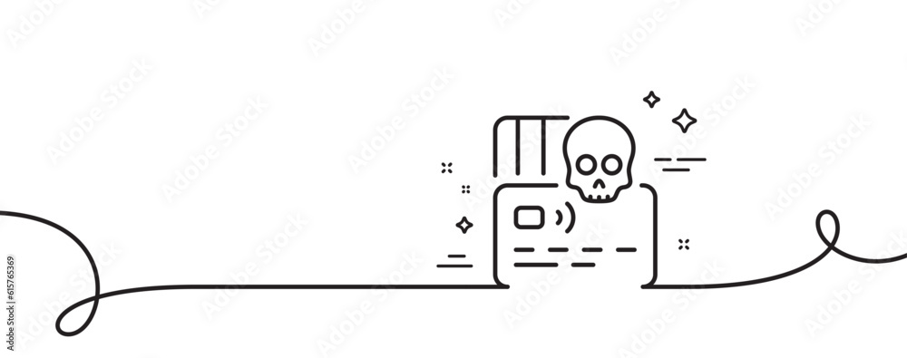 Vetor de Cyber attack line icon. Continuous one line with curl. Ransomware threat sign. Credit ...