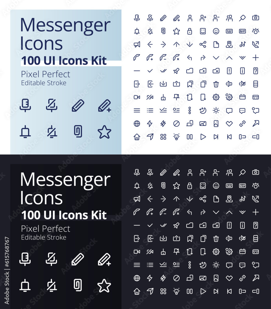 Messenger pixel perfect linear ui icons kit for dark, light mode ...