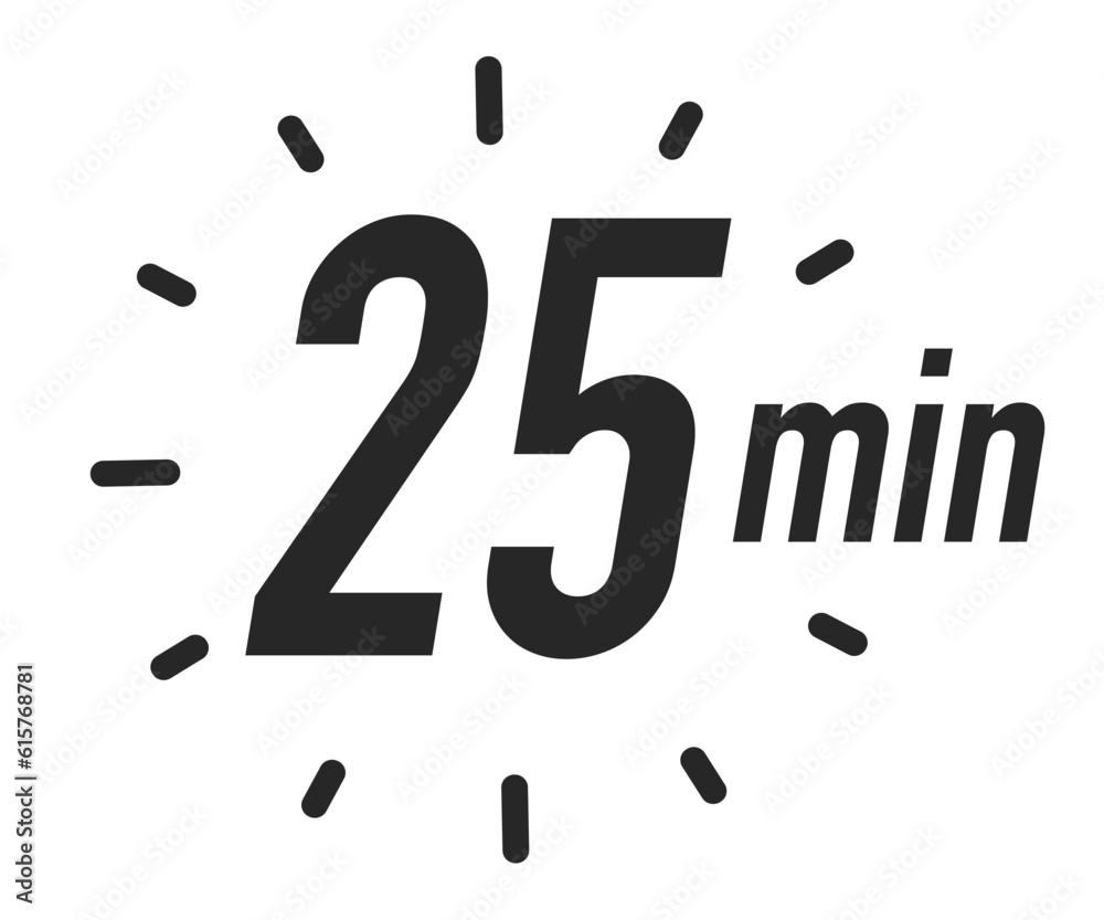 Timer icon 25 minutes vector black color. Stopwatch isolated on white ...