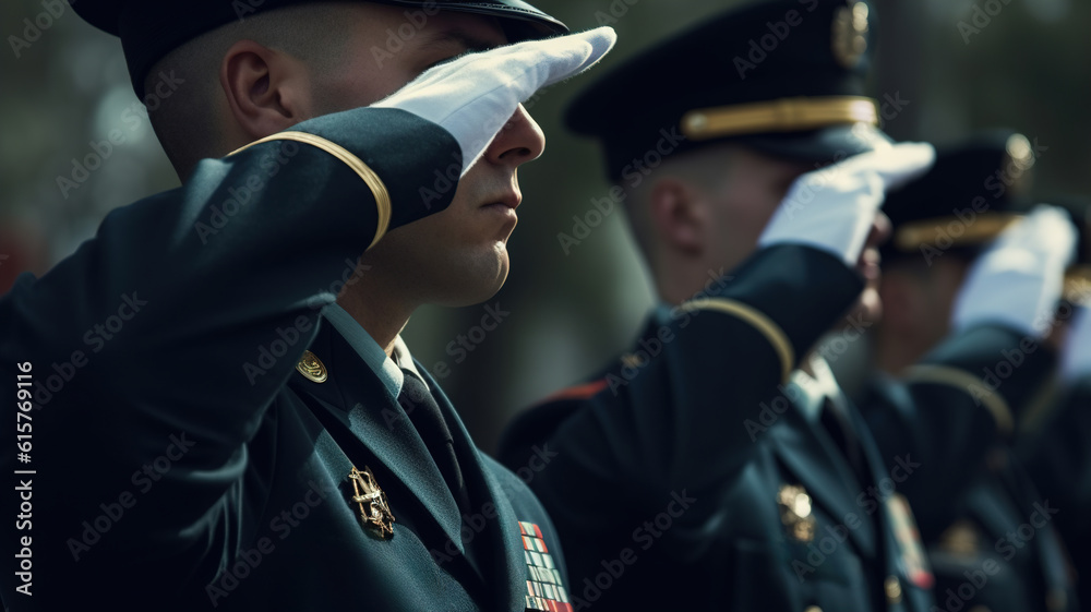 Soldiers Saluting During Military Ceremony. US Officers giving the ...