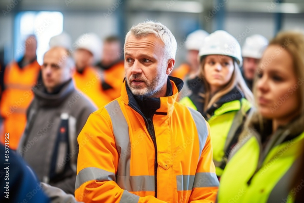 Employee safety briefing in a factory setting, factory, worker, natural ...