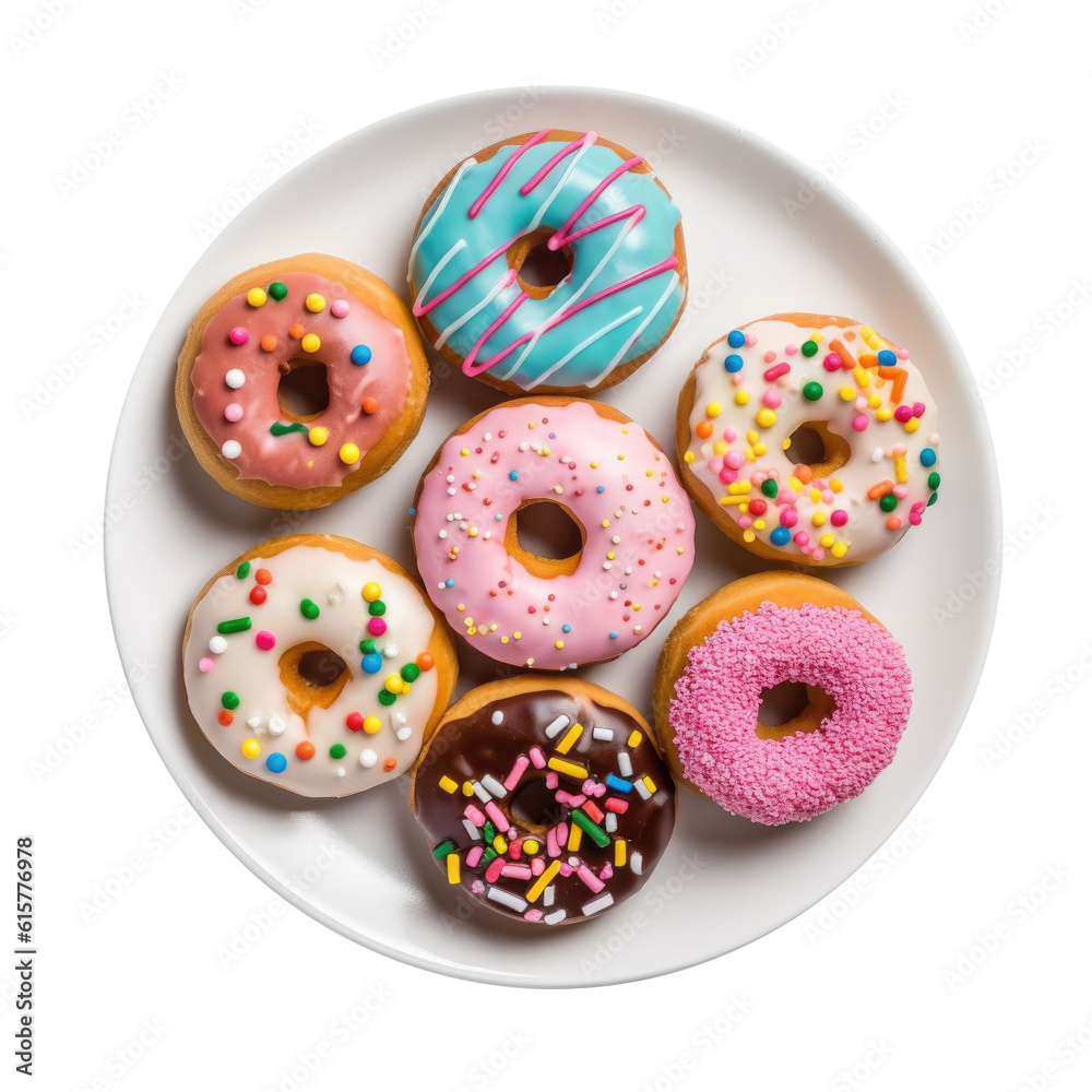 Delicious Plate of Colorful Donuts Isolated on a Transparent Background ...