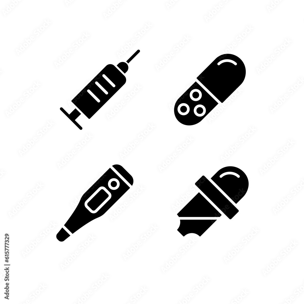 Clinical equipment black glyph icons set on white space. Measuring ...