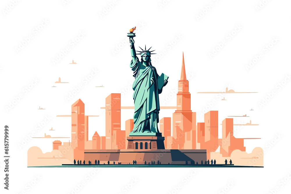 The Statue of Liberty flat cartoon isolated on white background. Vector ...
