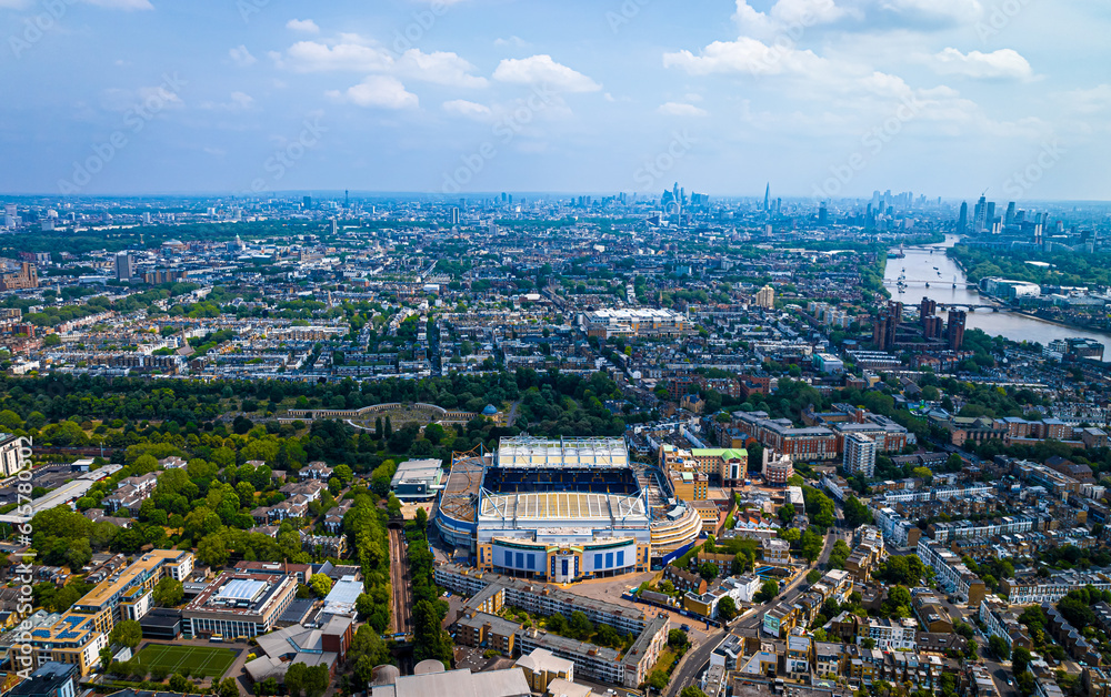 Aerial view of a football stadium in West London, England | Uwalls.co.uk