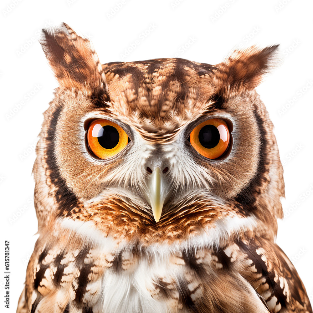 eastern screech owl face shot , isolated on transparent background ...